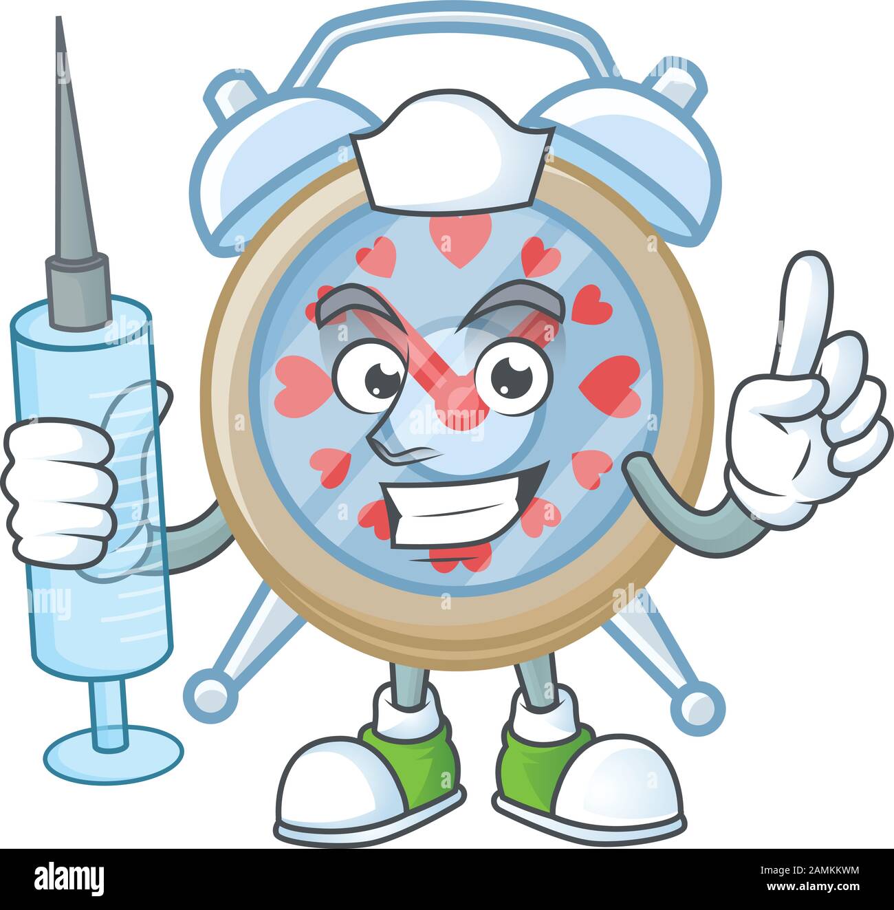 Smiley Nurse clock love cartoon character with a syringe Stock Vector ...