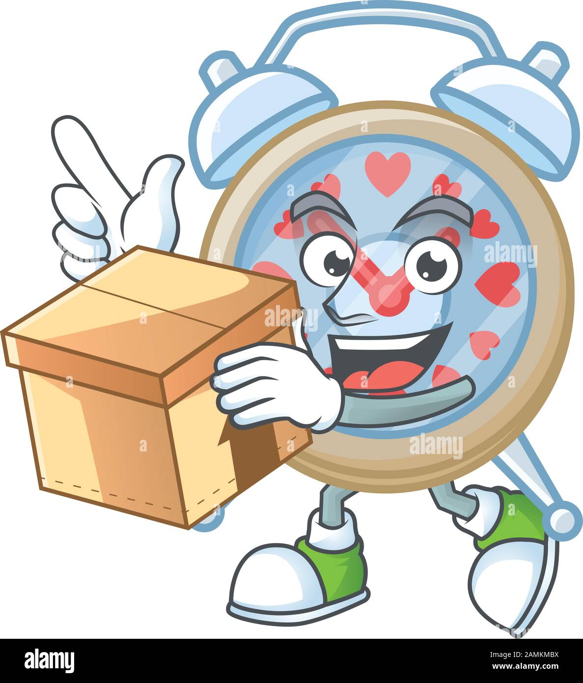 Cute clock love cartoon character having a box Stock Vector Image & Art ...