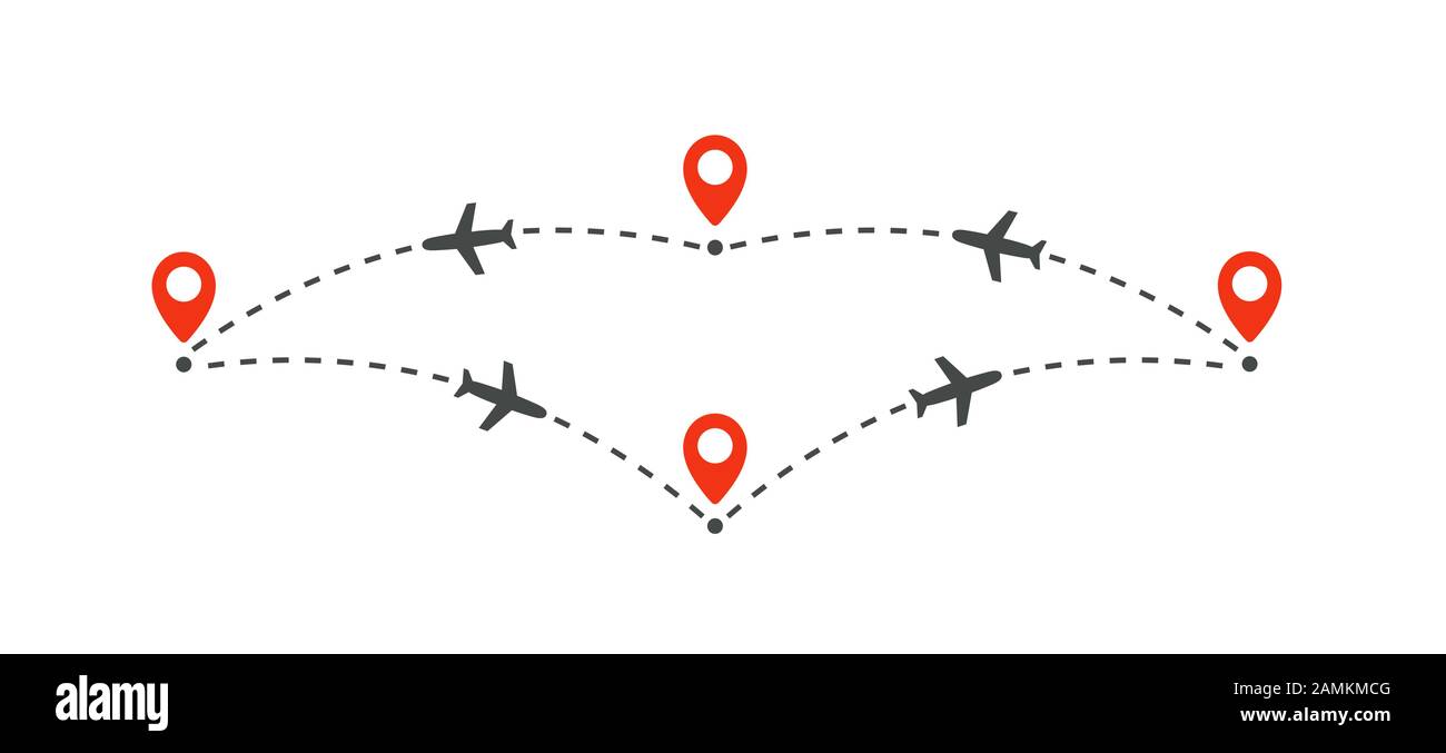 plane flight to different places infographic element with airplane ...