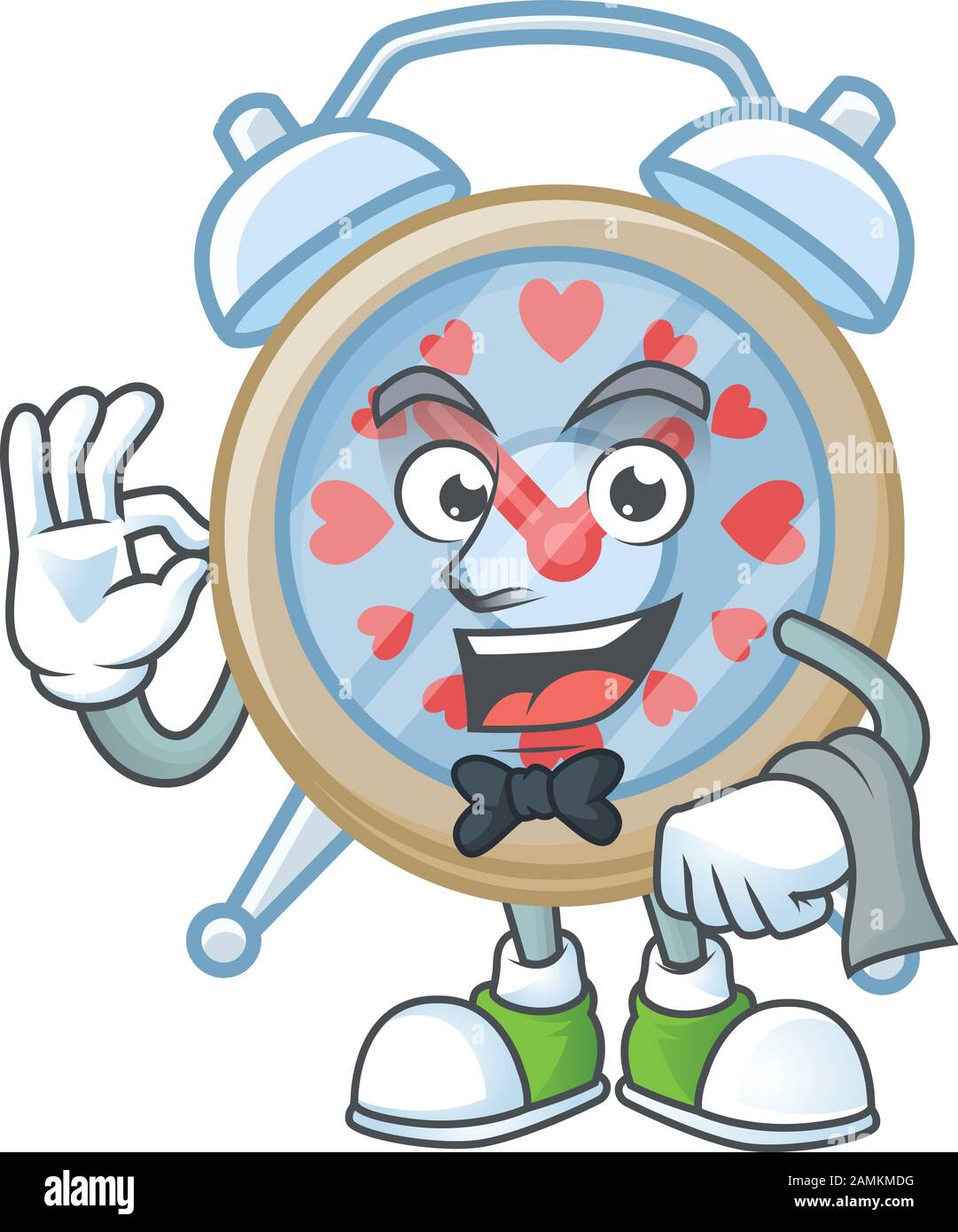 Friendly clock love Character stand as a Waiter character Stock Vector ...