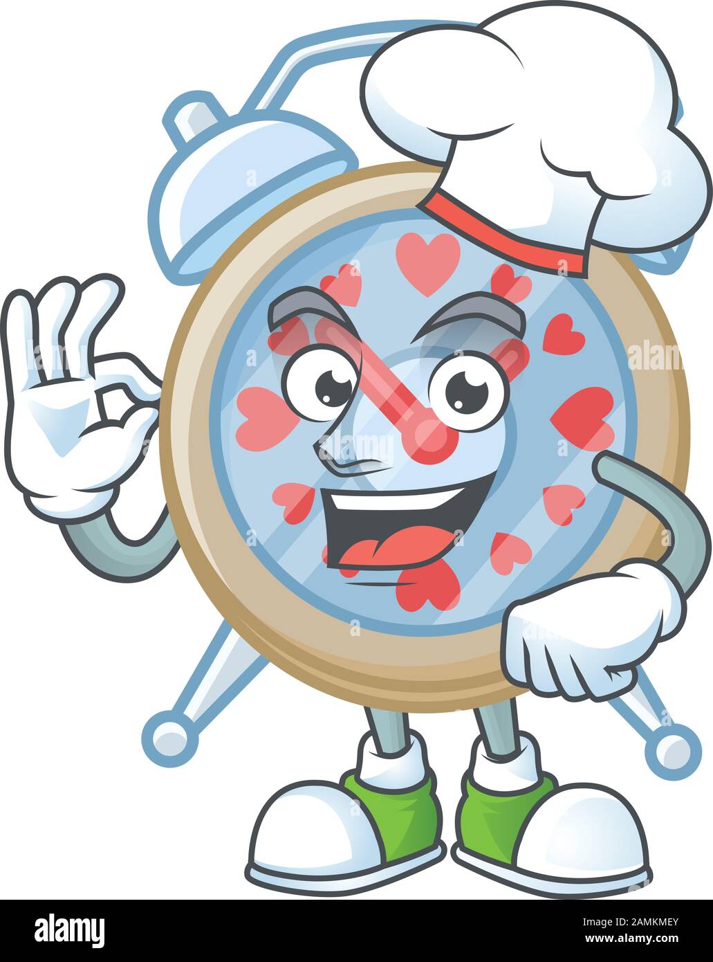 Clock love cartoon character wearing costume of chef and white hat ...