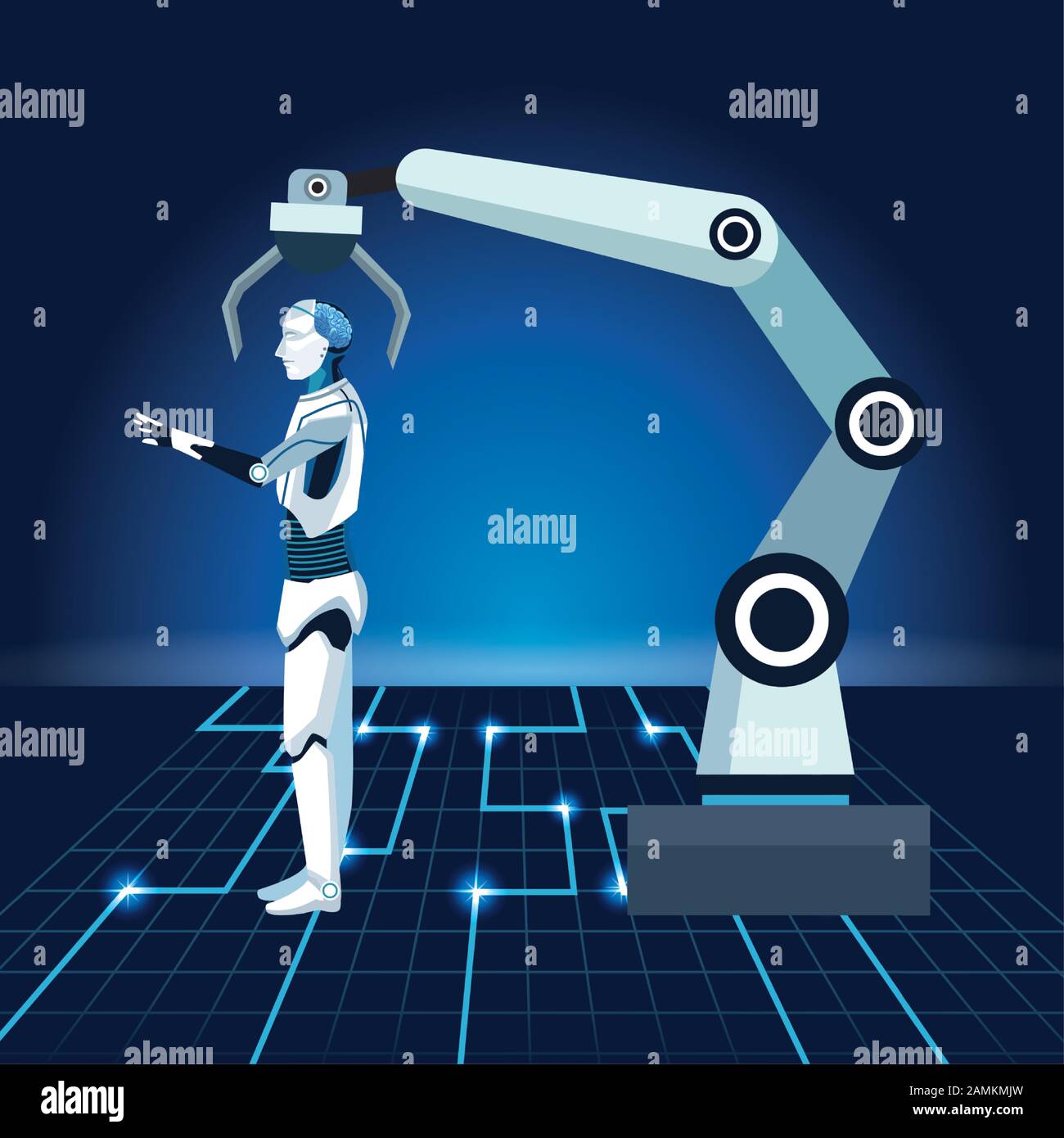 artificial intelligence technology robotic arm cyborg machine production Stock Vector Image ...