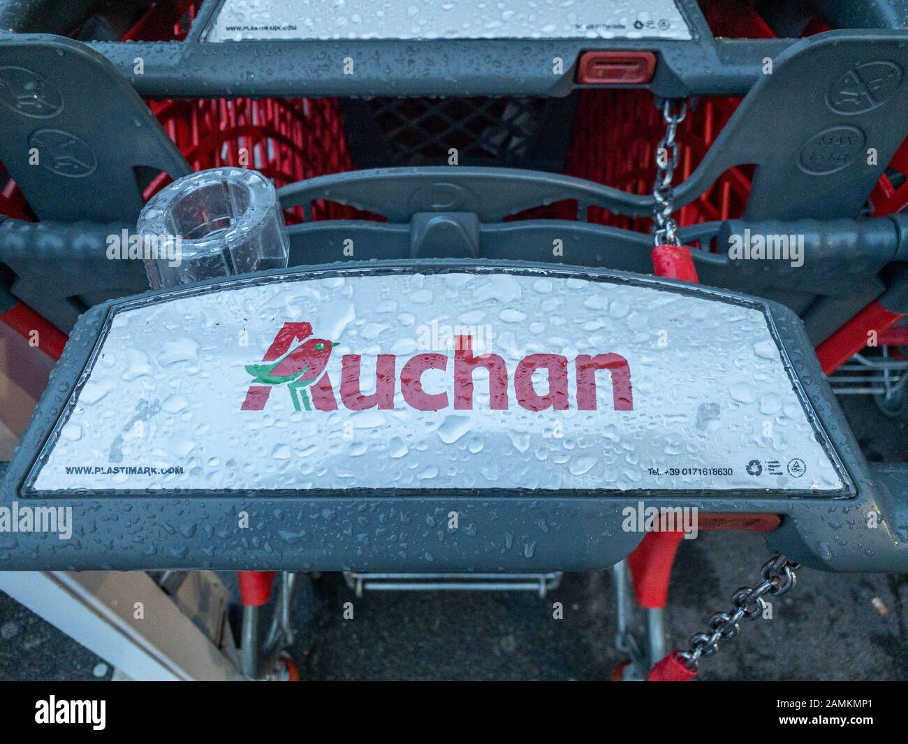 Calais, France - January 14, 2020 : Close-up shopping trolleys Auchan ...