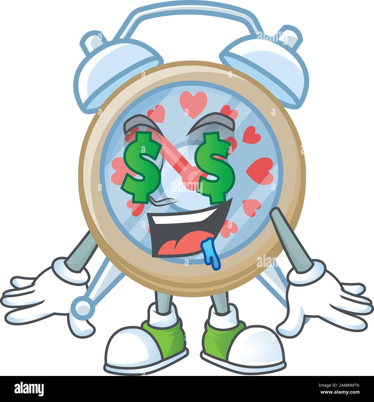 Happy rich clock love with Money eye cartoon character style Stock ...
