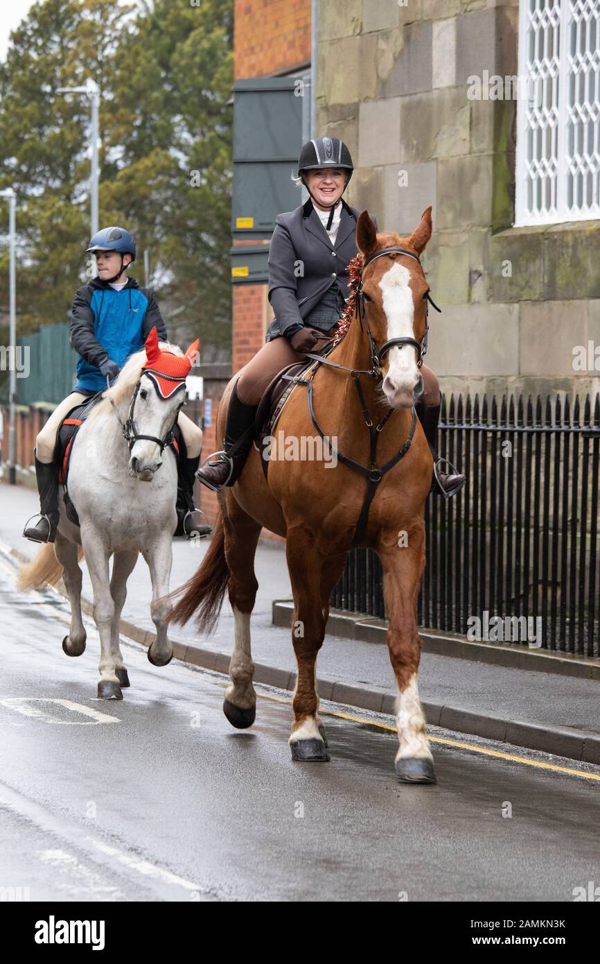 The Boxing day meet of Atherstone Hunt taking place in the Market ...
