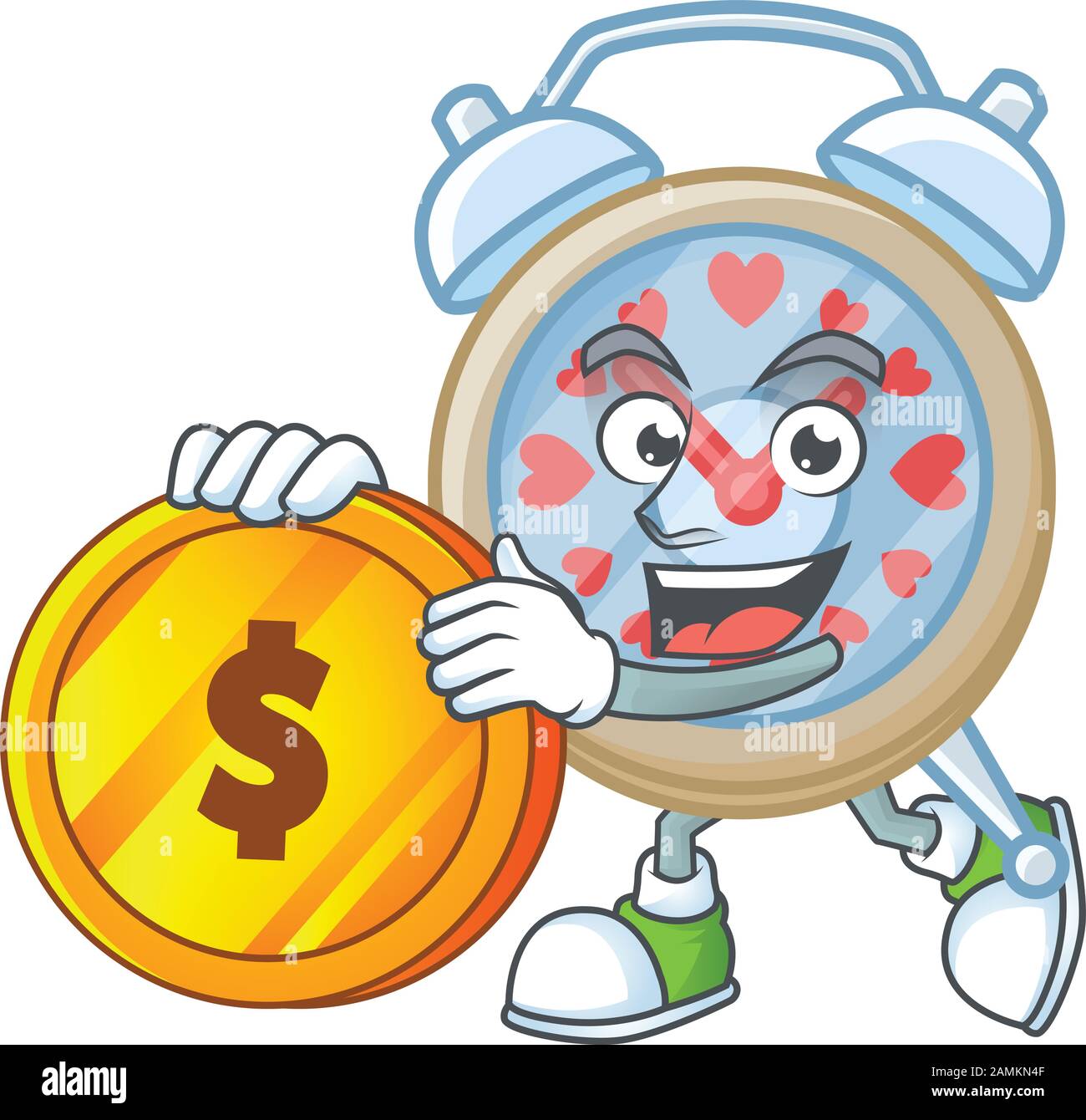 Rich clock love mascot cartoon design style with gold coin Stock Vector ...