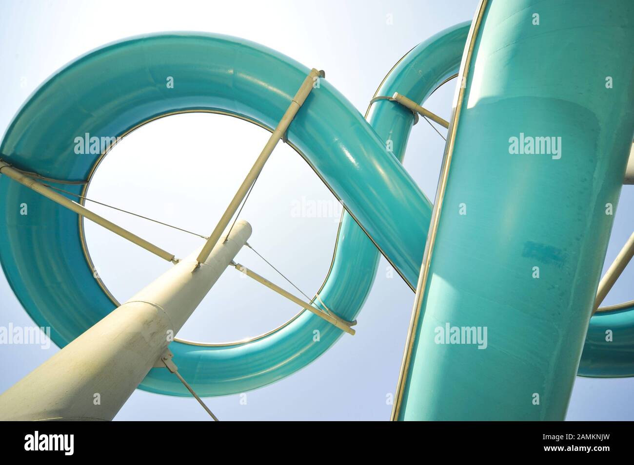 View from below to the big water slide in the Michaelibad in Munich ...