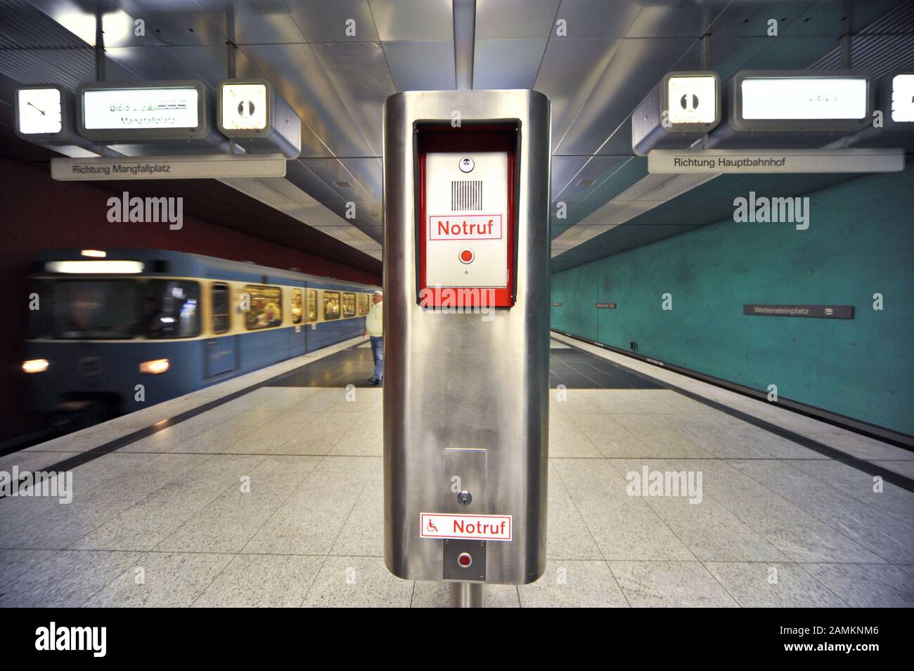Emergency call point in the underground station Wettersteinplatz, on ...