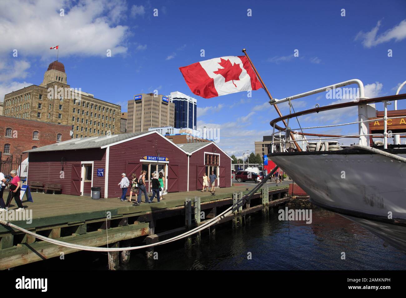 Canadian flag on sailing yacht in the port of Halifax, Nova Scotia ...