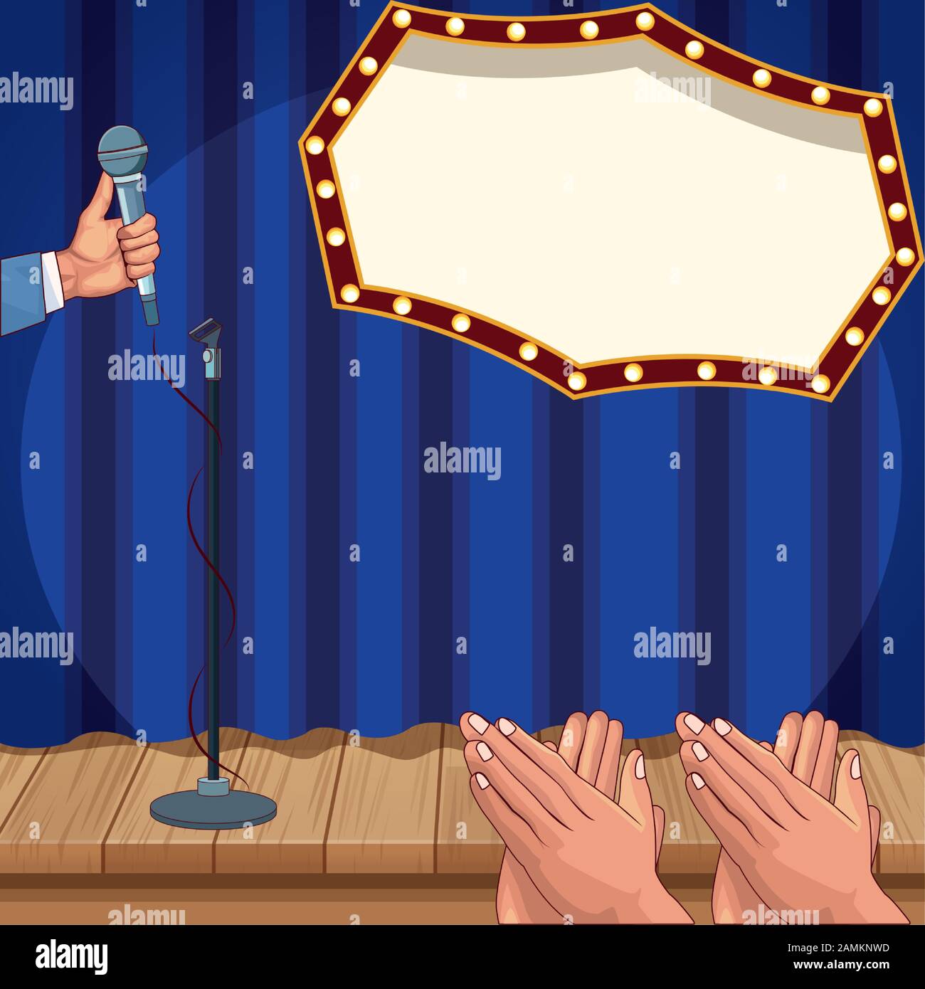 hand with microphone applauses billboard stage stand up comedy show ...