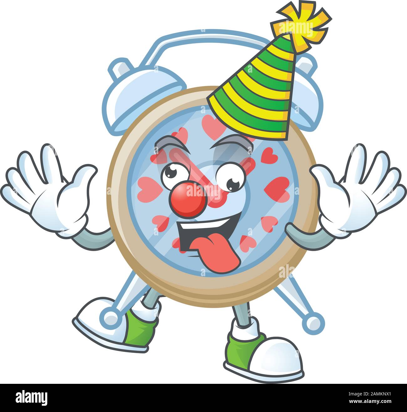 Funny Clown clock love cartoon character mascot design Stock Vector ...