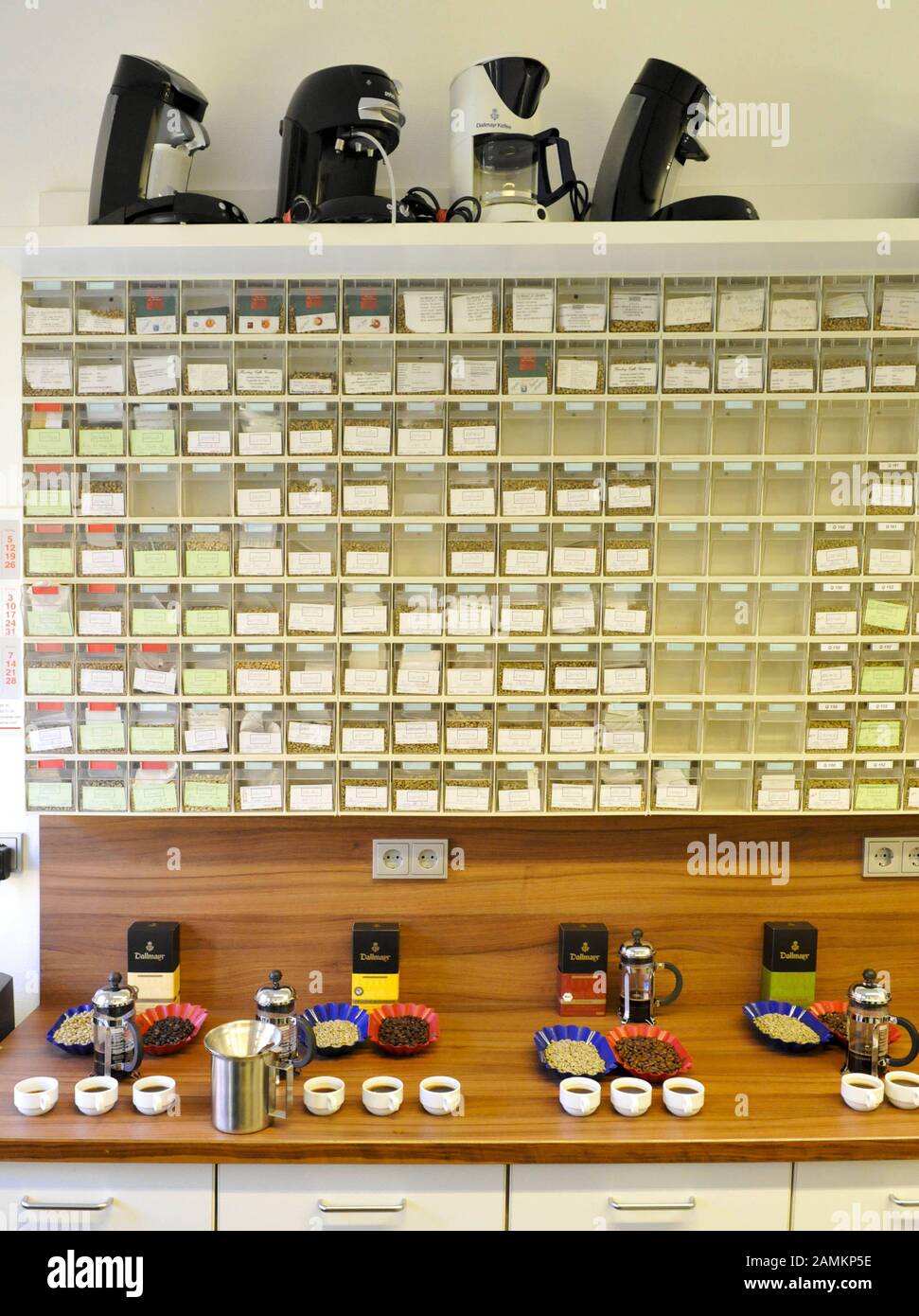 Various types of coffee at Dallmayr, prepared for a quality test by a ...