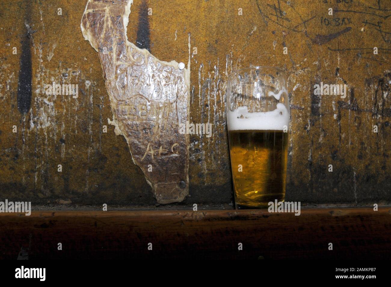 Half-filled beer glass in the restaurant 'Schwabinger 7' in the ...