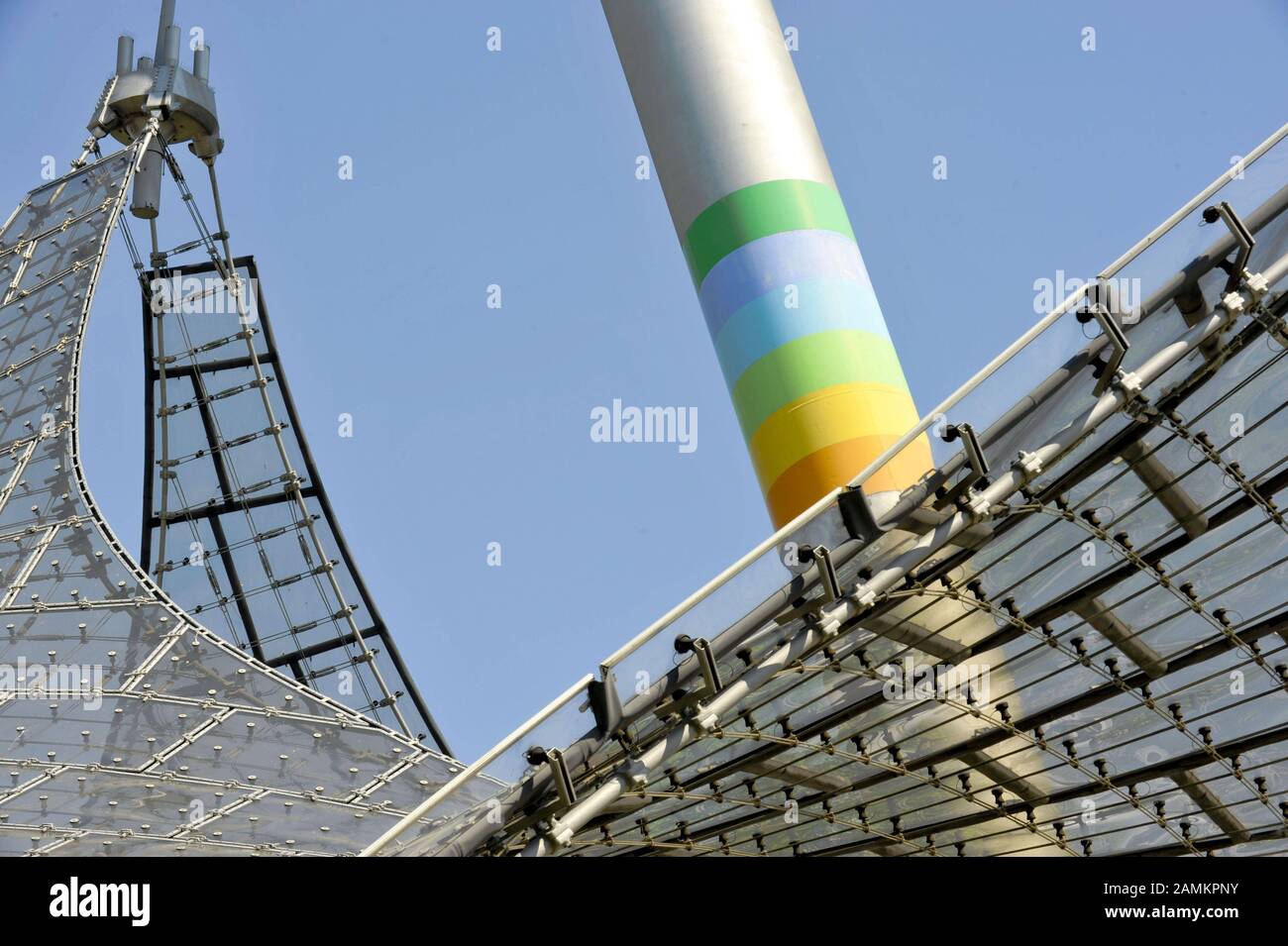 Pillar and tent roof of the Munich Olympic Stadium. [automated ...