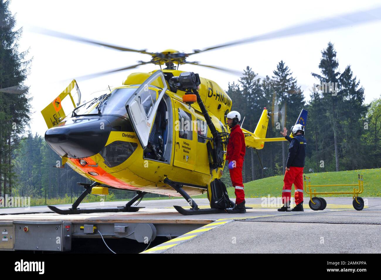 The rescue helicopter 'Christoph 1' of the ADAC on the landing field at ...