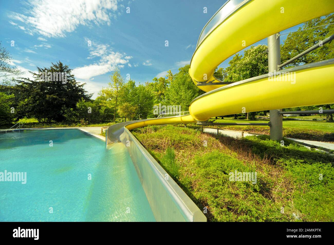 Water slide in the Ungererbad in Munich, recorded a few days before the ...