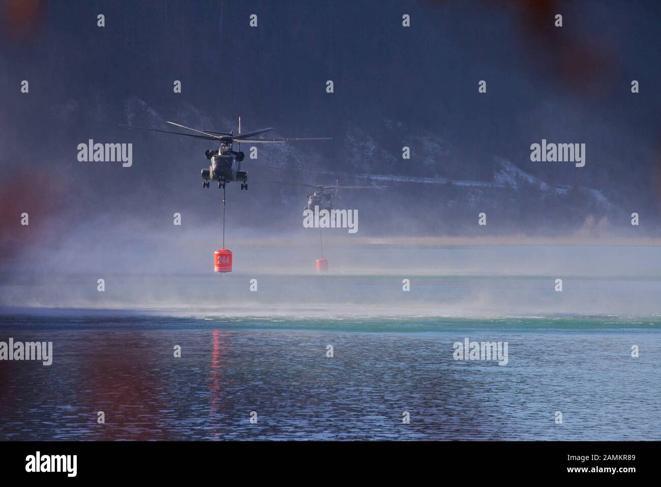 Two fire-fighting helicopters of the army of the type Sikorsky CH 53 ...