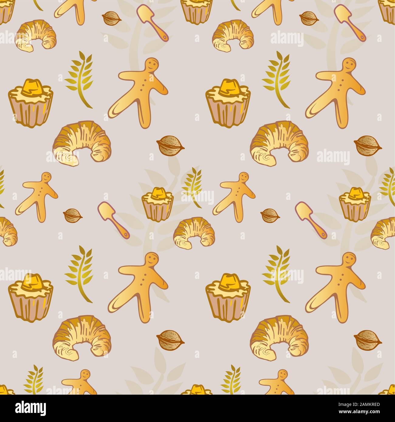 Pastry Bakery Croissant Seamless Pattern - Hand drawn Stock Vector ...