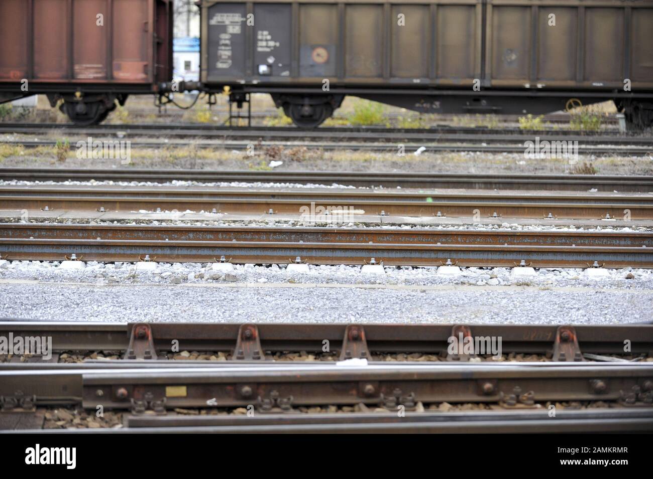 Freight train and railway tracks at Munich East Station. [automated ...
