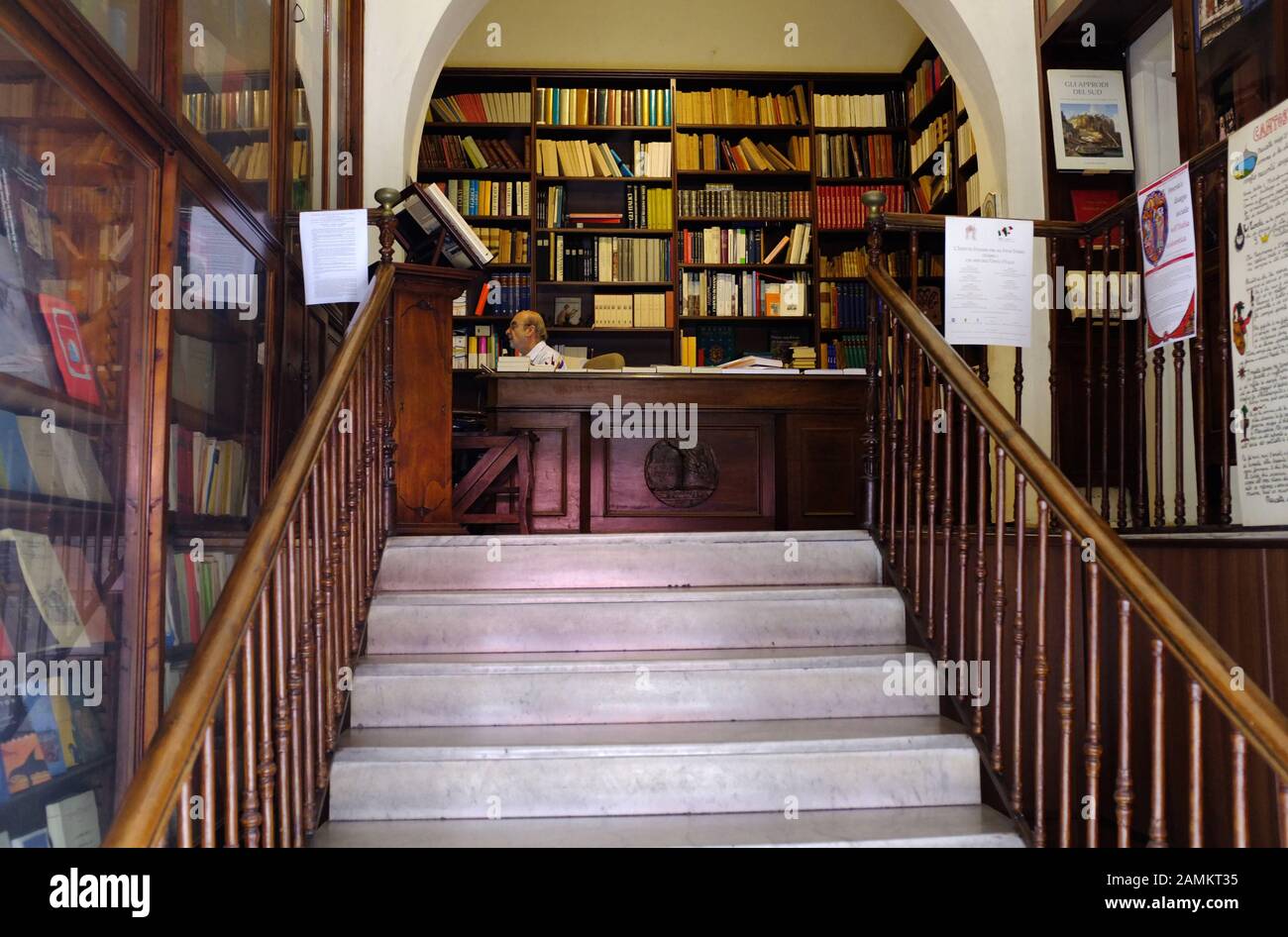 View into a historical bookshop in the old town of Naples. [automated ...