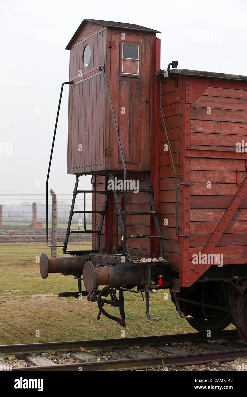 Railway car, as used for the transport of deportees, on the site of the ...