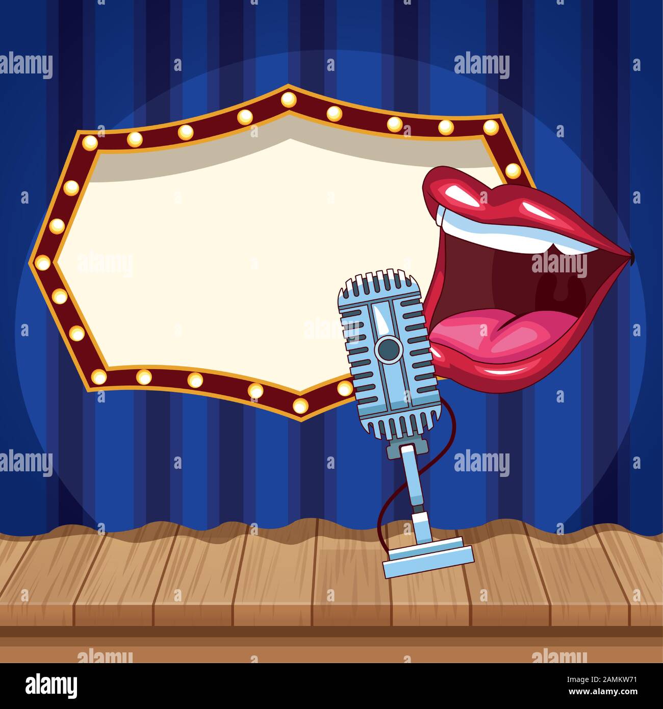 mouth microphone billboard curtain stage stand up comedy show Stock ...