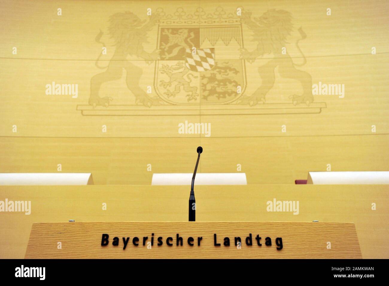 Microphone at the speaker's desk in the plenary hall of the Bavarian ...