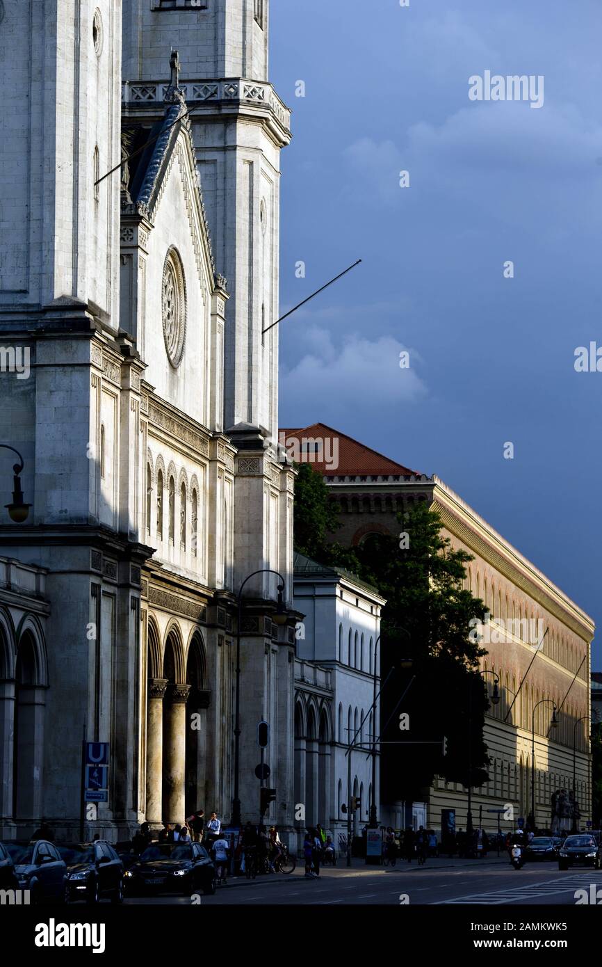 Exterior view of Munich's Ludwigskirche, in the background the Bavarian ...