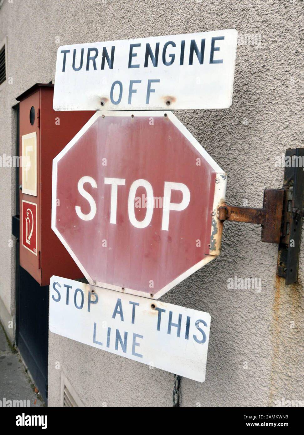 Stop sign at the building of the disbanded McGraw barracks in Munich ...