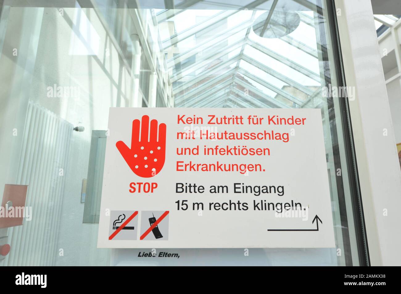 Prohibition sign: 'No admission for children with skin rash and ...