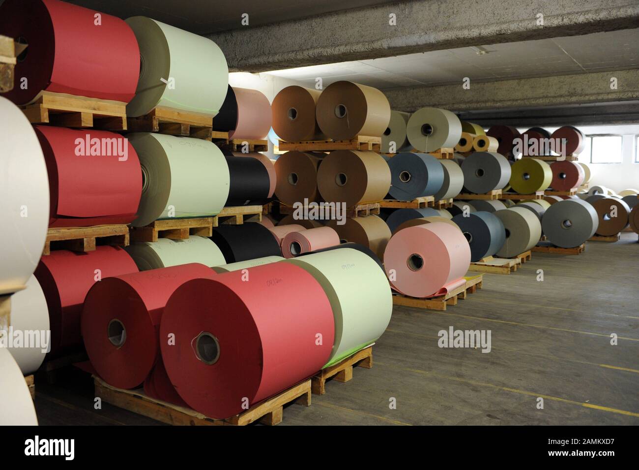 Paper rolls in the Gmund handmade paper factory in Gmund on Tegernsee ...