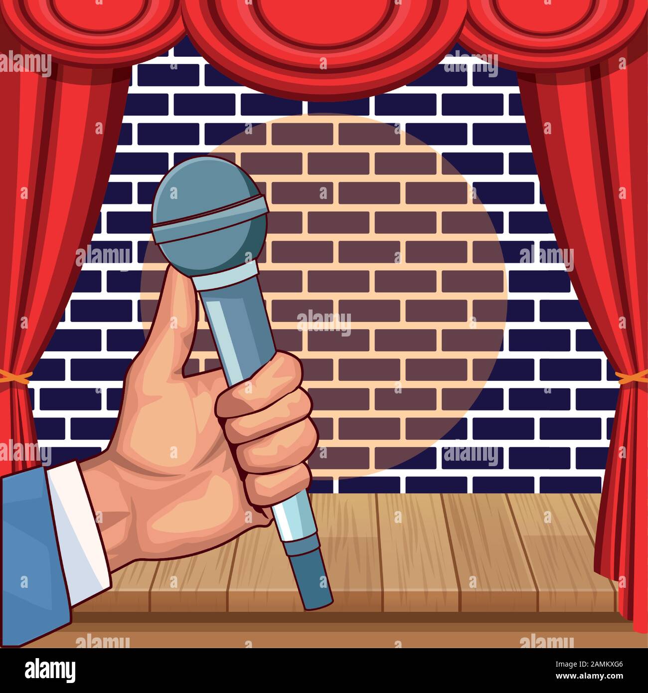 hand with microphone stage wall brick stand up comedy show Stock Vector ...