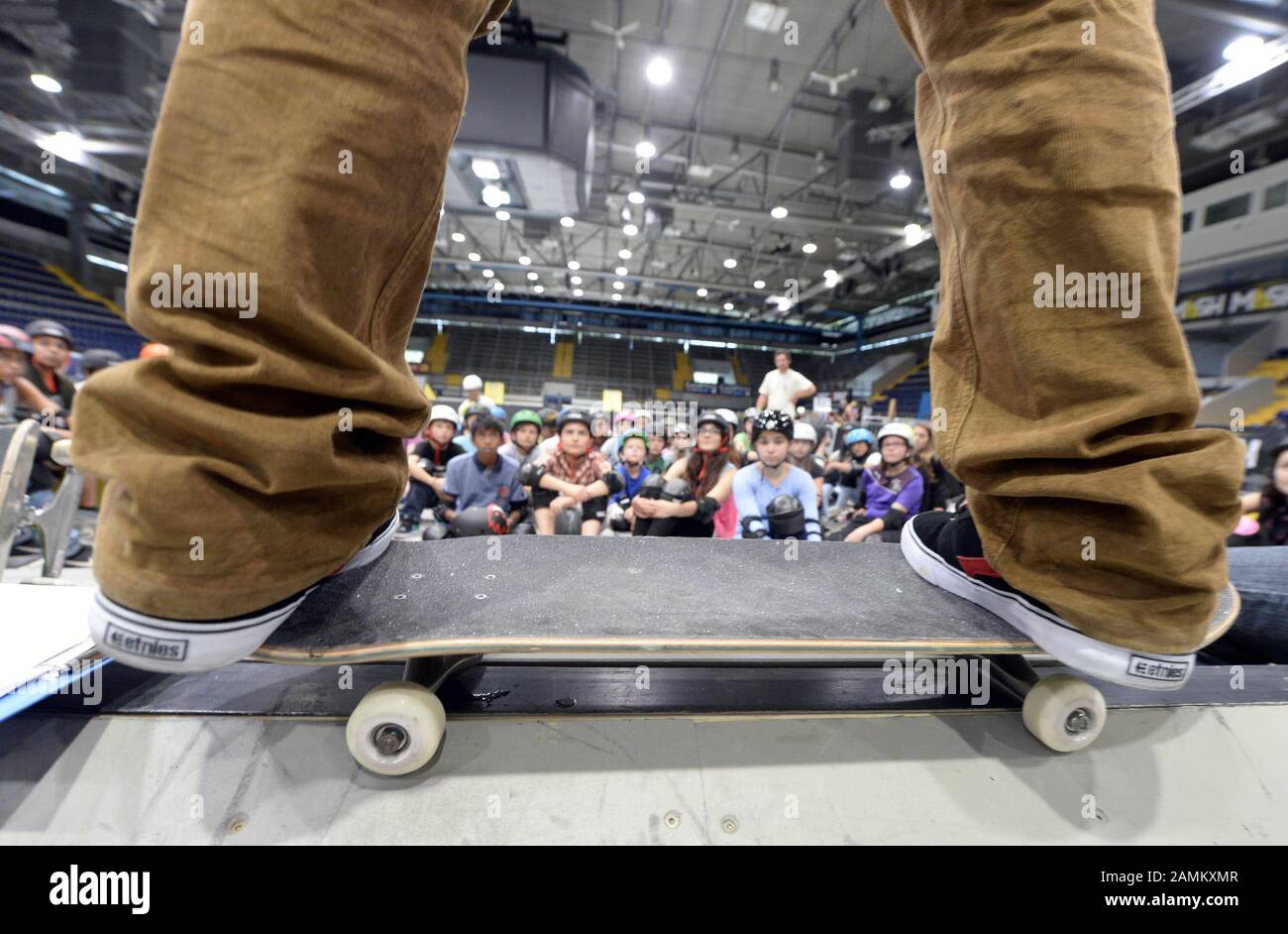Skateboard teacher Tobi Albertross at the skateboard workshop for ...