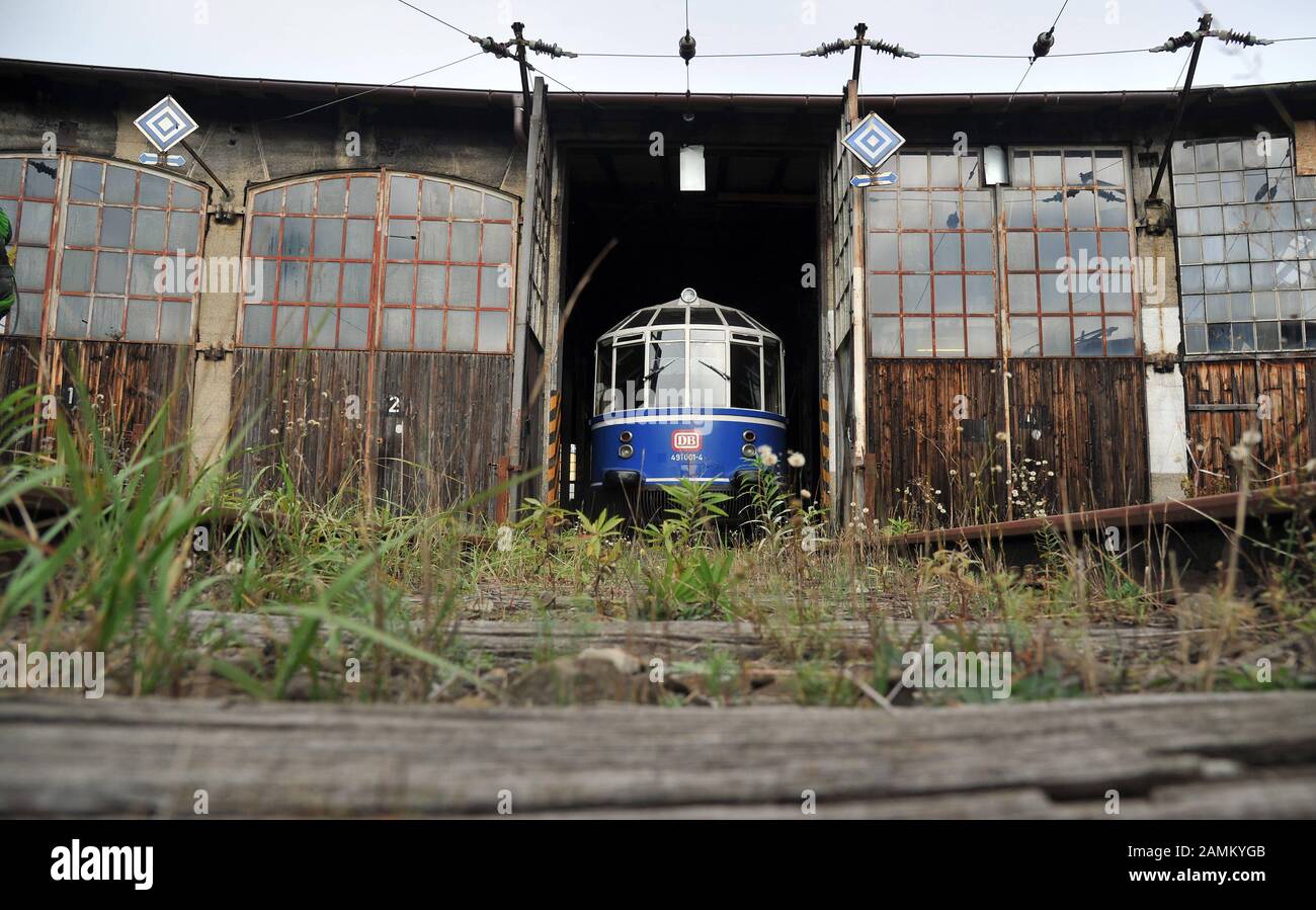 Glass train from 1935 in the private museum Bahnpark Augsburg in the ...