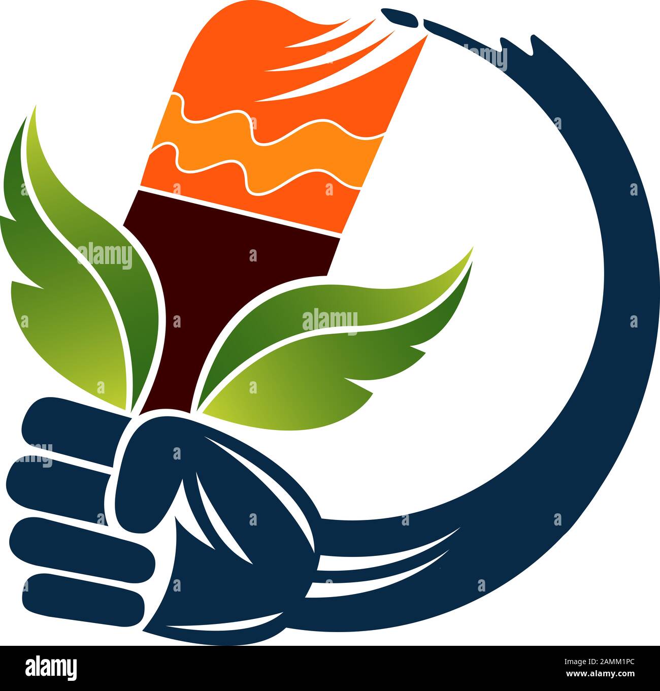 ecology hand paint brush logo Stock Photo - Alamy