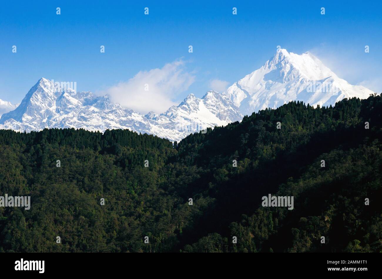 Mount Kanchenjunga range of the himalayas at Sikkim , India Stock Photo ...
