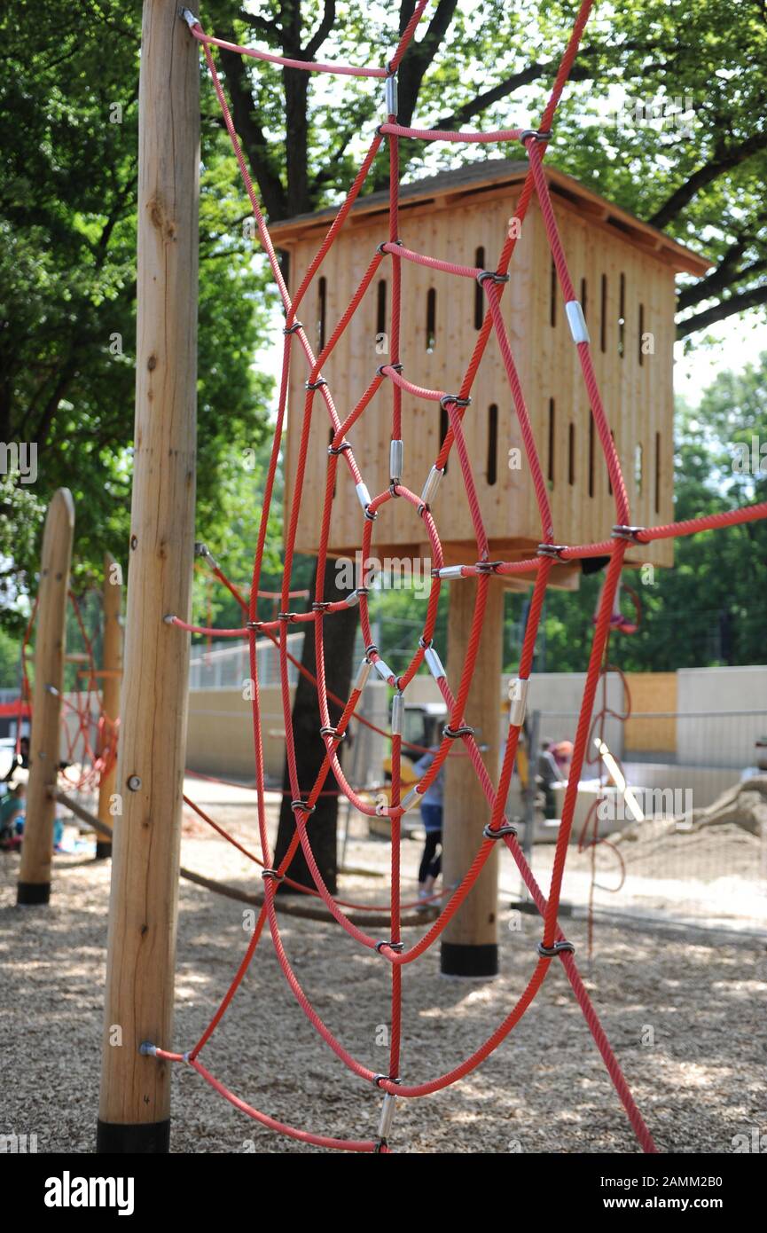 The adventure playground at Tassiloplatz in the Munich district of Au ...