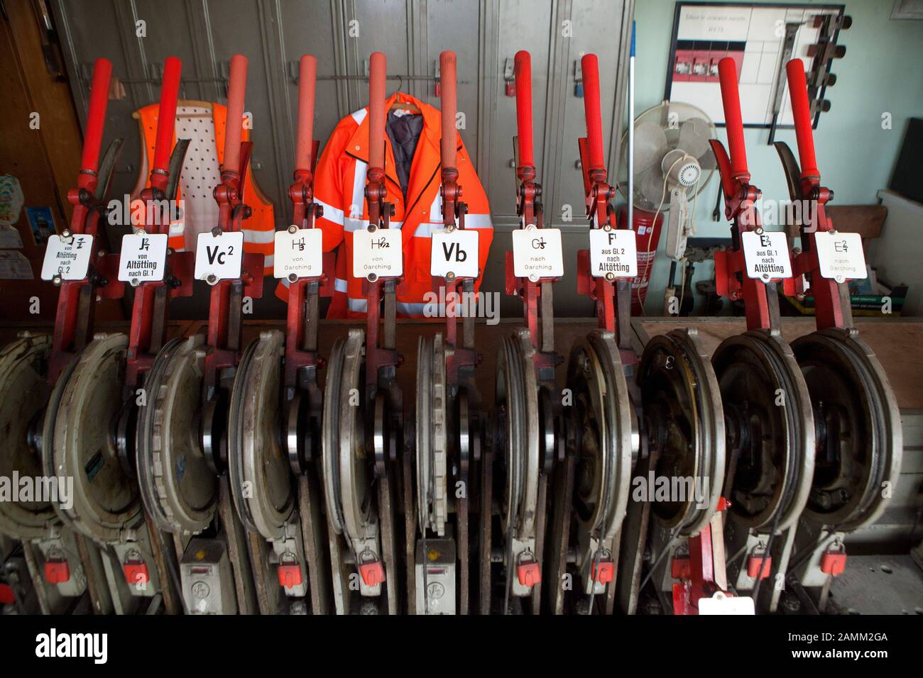 Signal box of the Deutsche Bahn in Tüßling. In the picture the lever ...