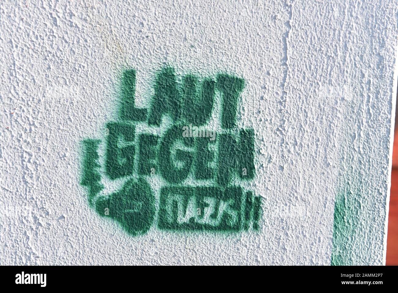 "Loud Against Nazis" graffiti in the playground of Erasmus Grasser High ...