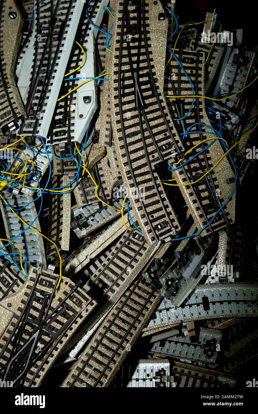 Defective model railroad tracks, taken at the summer party in the field ...