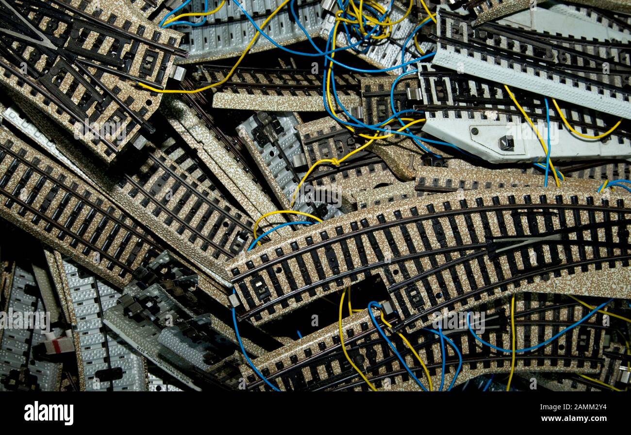 Defective model railroad tracks, taken at the summer party in the field ...