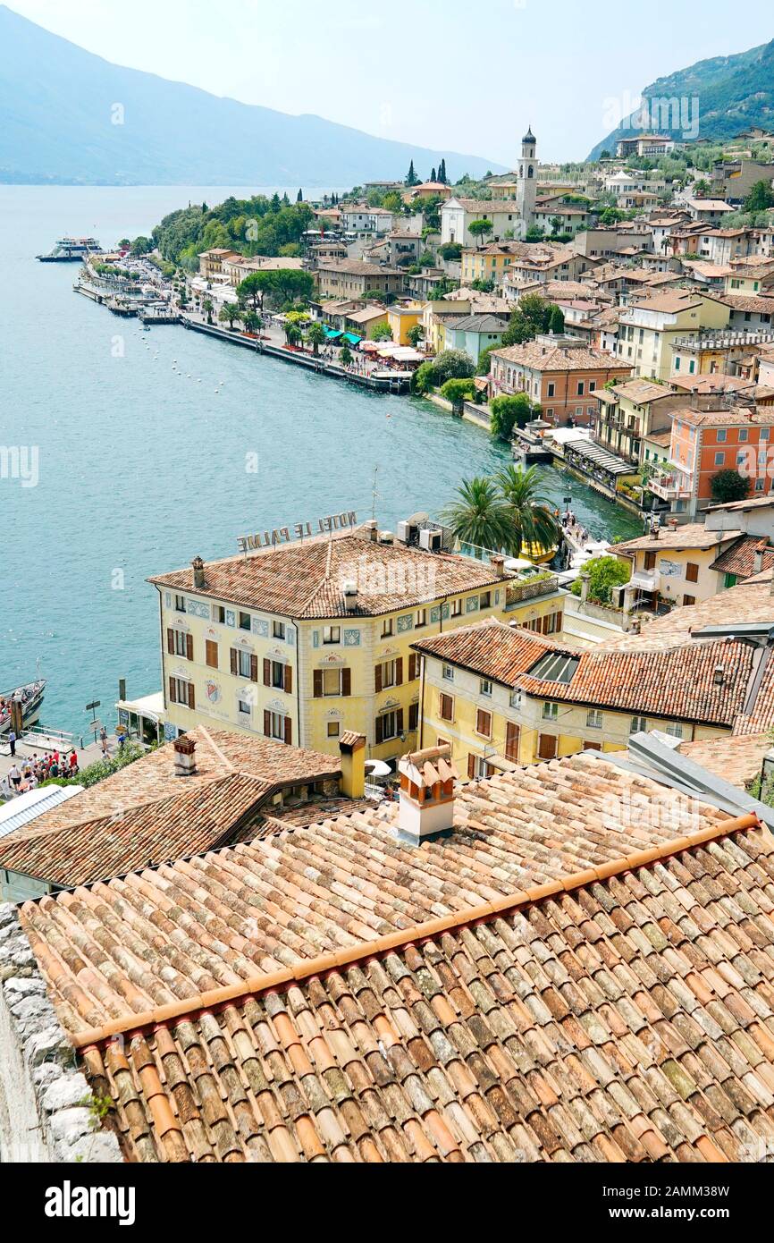 View of the old town of Limone sul Garda on the west shore of Lake ...
