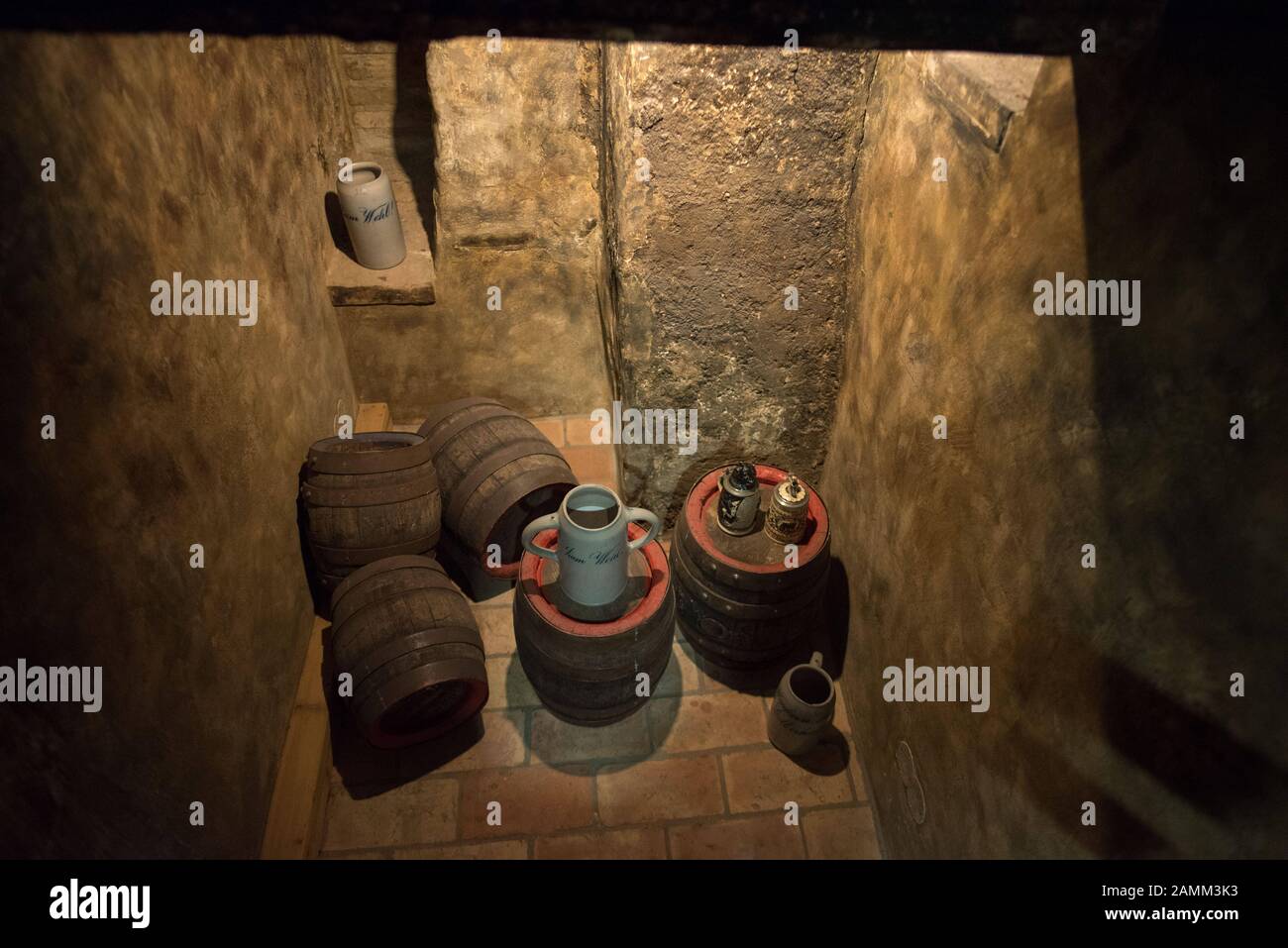 The replica of a medieval kitchen with brewing utensils in the beer and ...