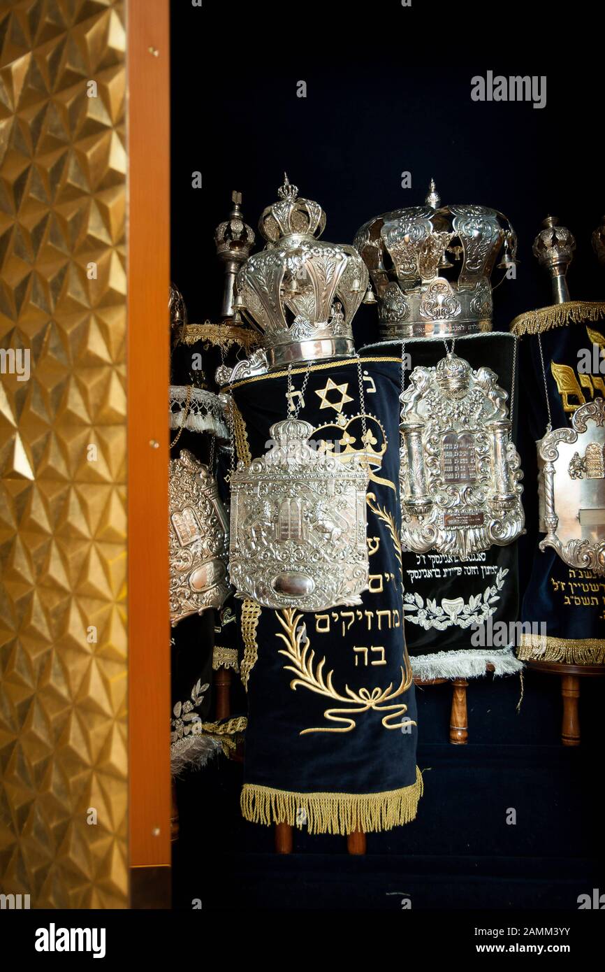Torah scrolls in the Ohel-Jakob-Synagogue at the Munich St.-Jakobs ...