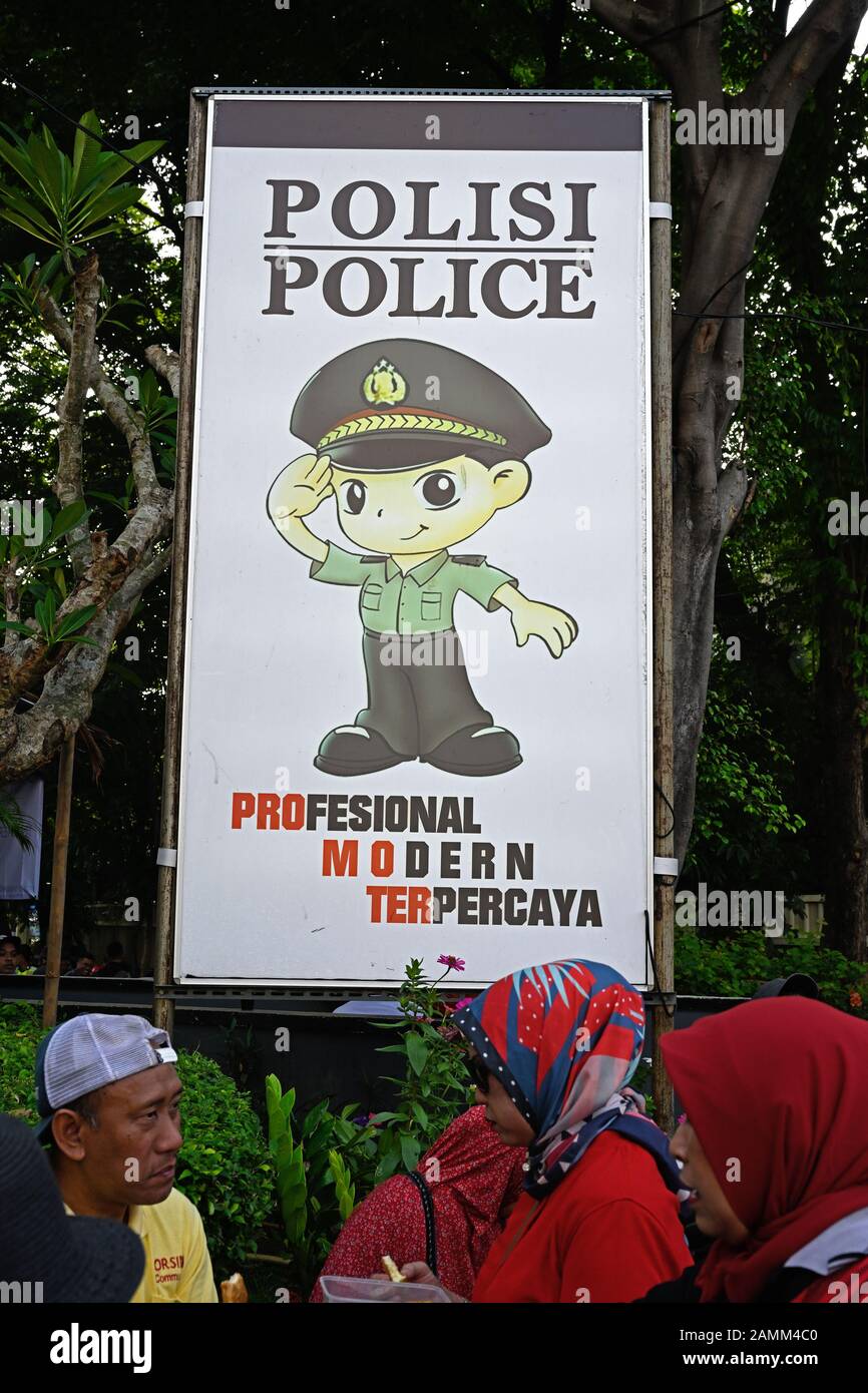 jakarta, indonesia - 2019.12.22: police advertisement board at bunderan ...