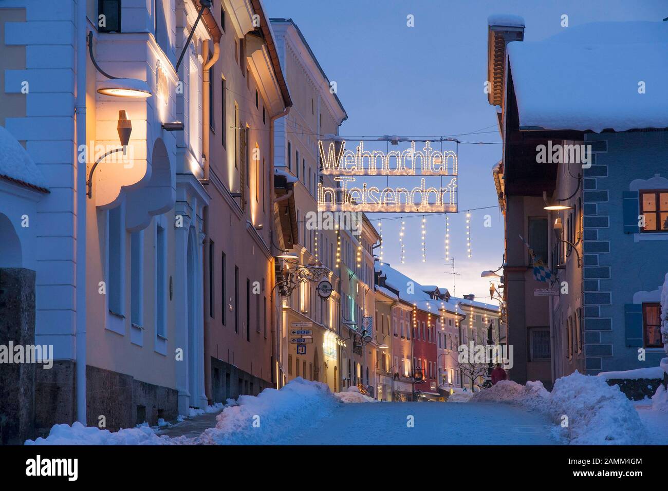 the market street of Teisendorf in christmas illumination, district ...