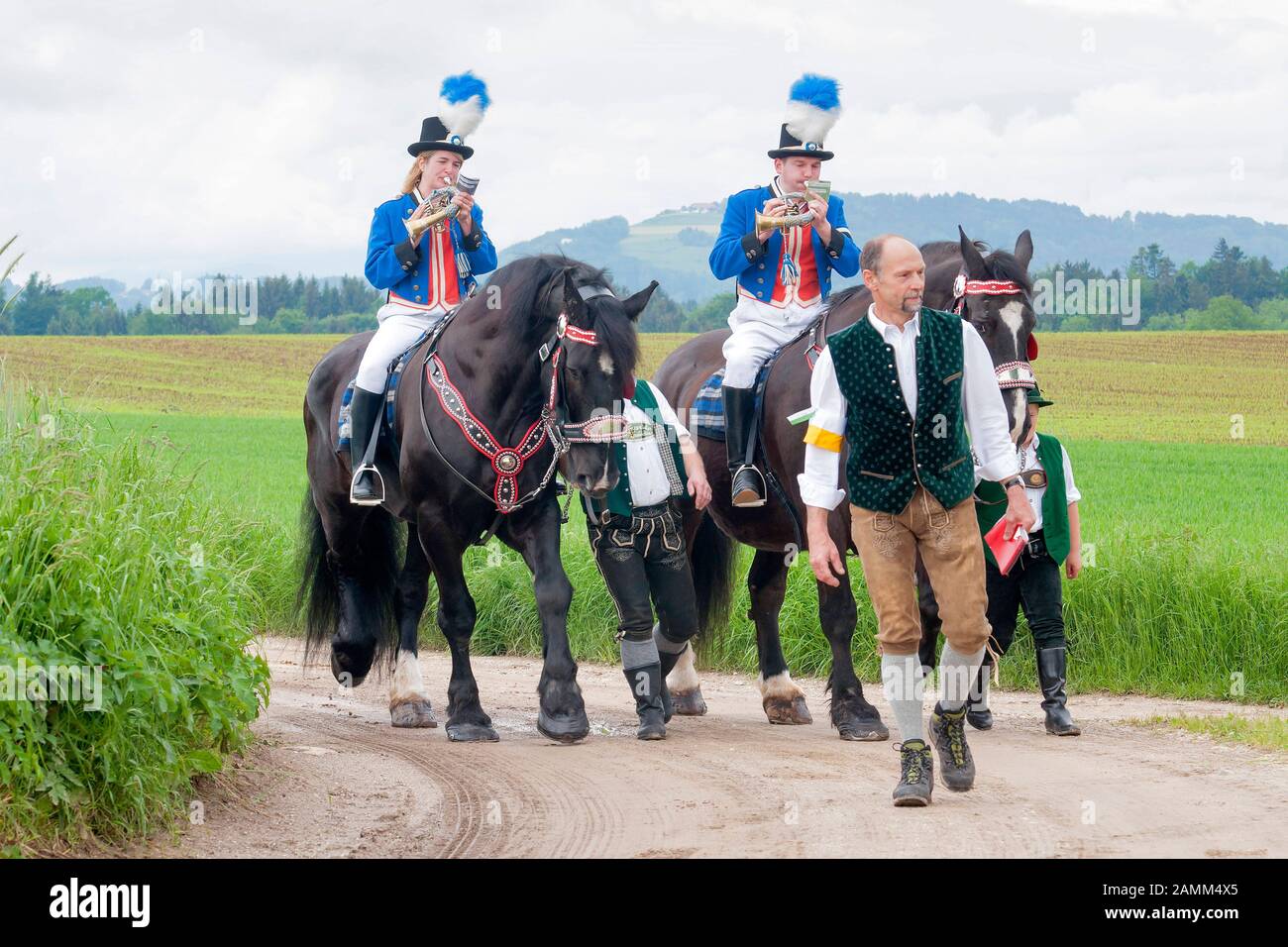 the traditional Leonhardiritt in Holzhausen - Teisendorf, Upper Bavaria ...