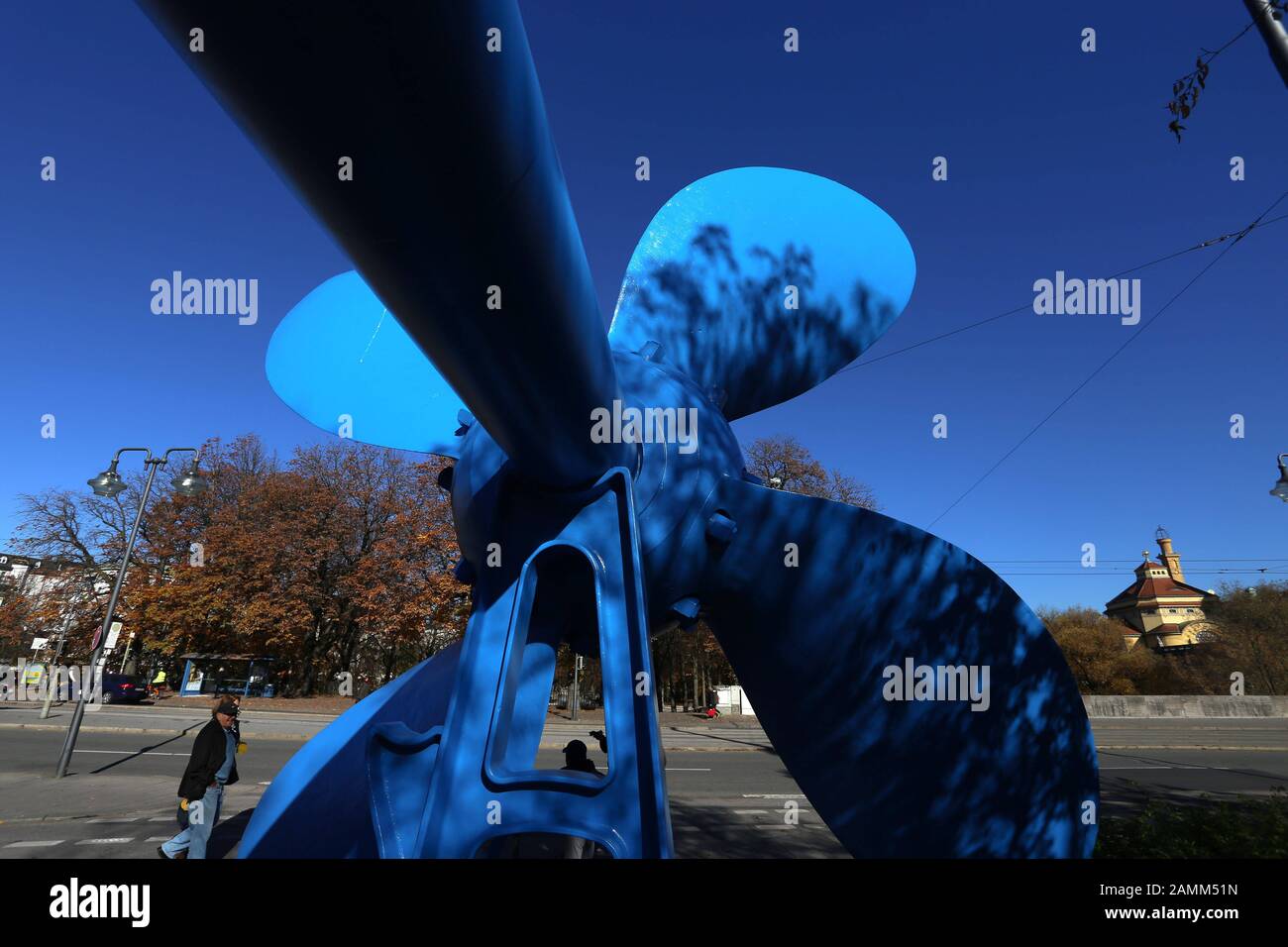 A blue propeller in front of the Deutsches Museum in Munich. [automated ...