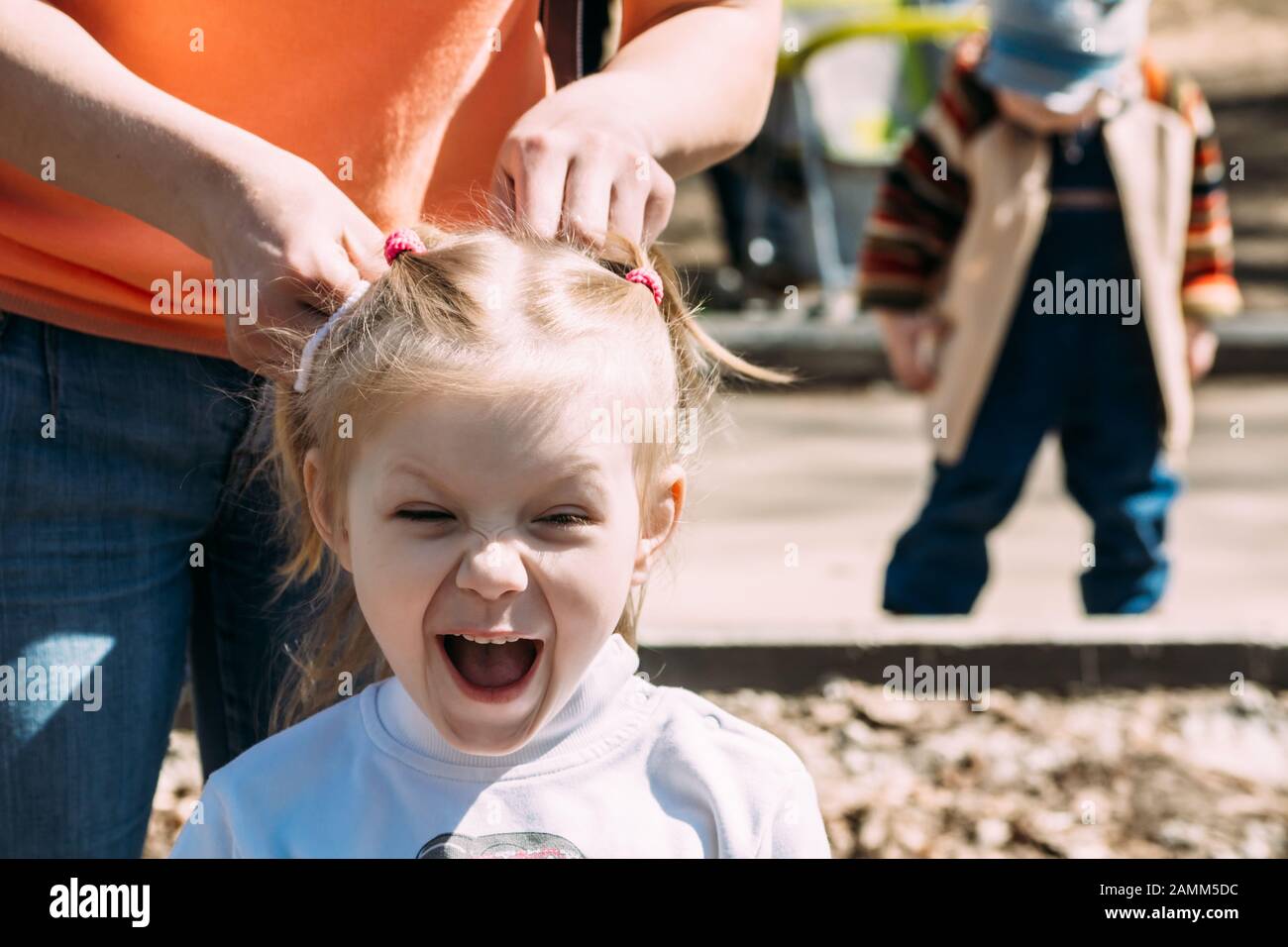 little girl grimacing and express their emotions on camera Stock Photo ...