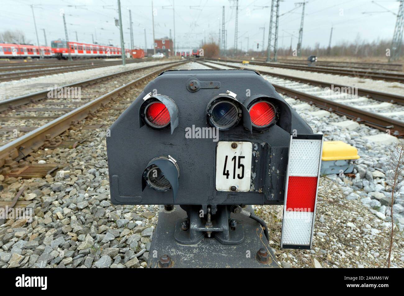 Signal on the tracks at the Deutsche Bahn factory in Steinhausen ...